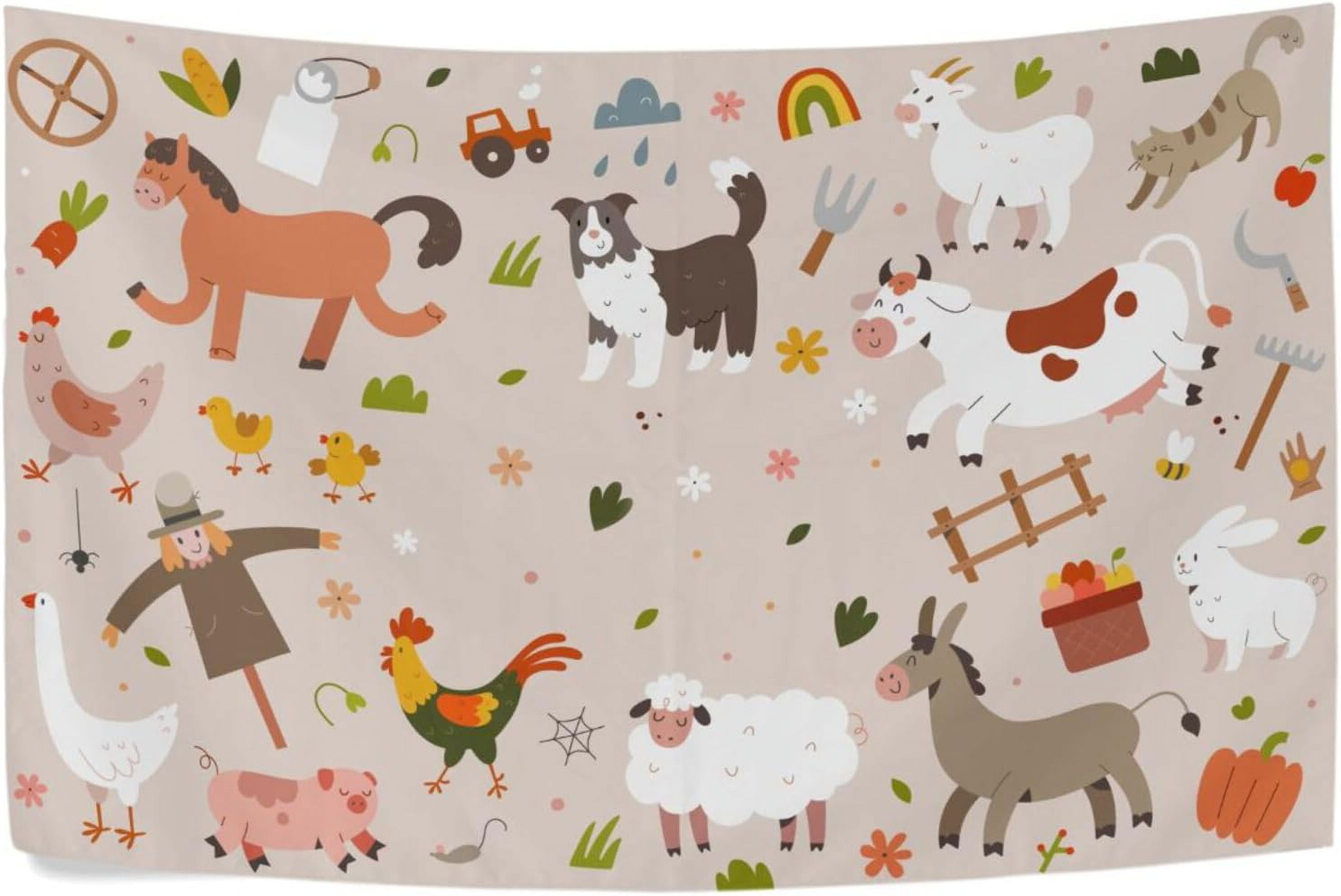 Cute Farm Animals Tapestry Wall Hanging Tapestries Happy Colorful ...