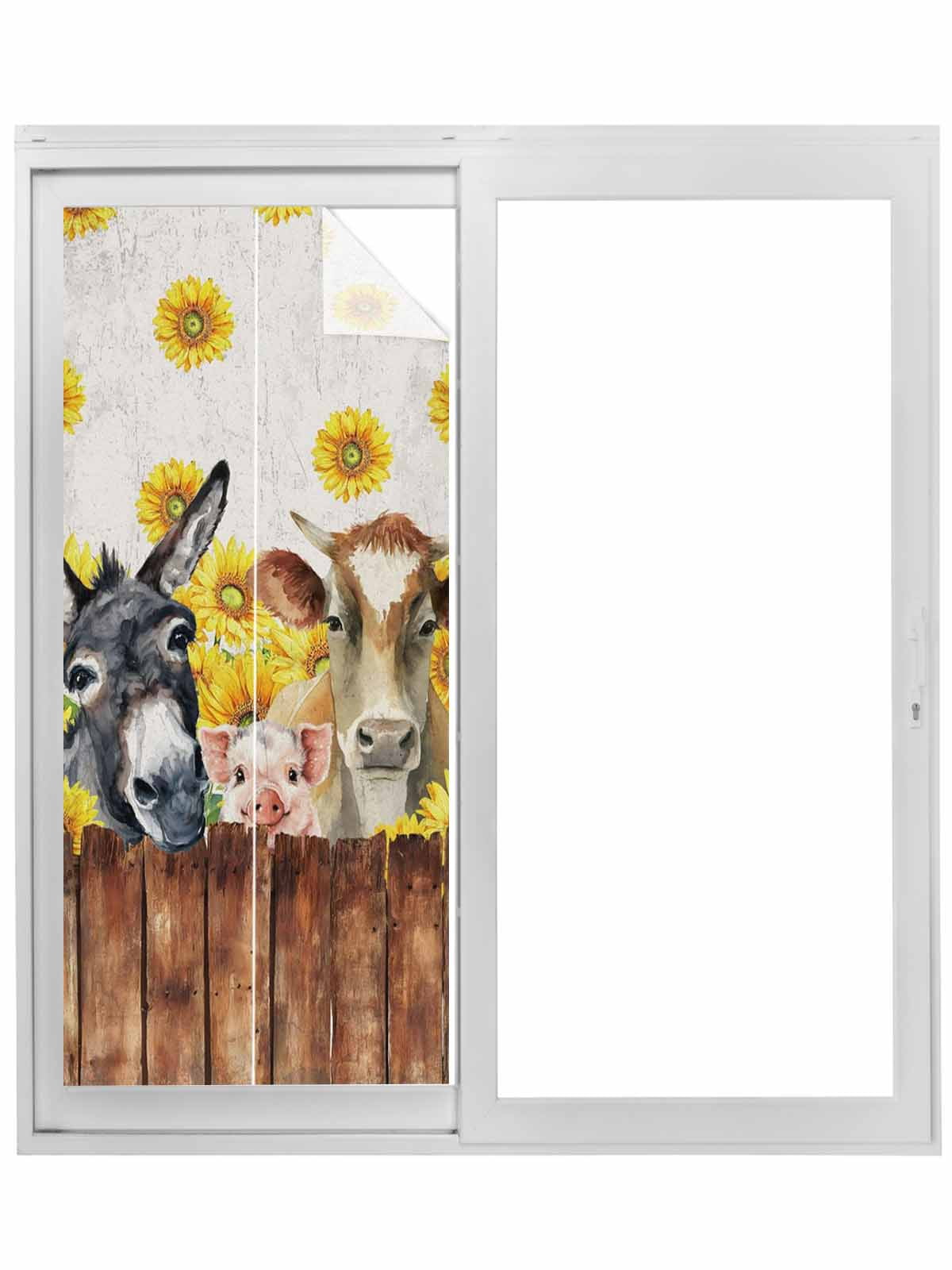 Cute Farm Animals Window Privacy Film, Farmhouse Cow Pig Sunflowers ...