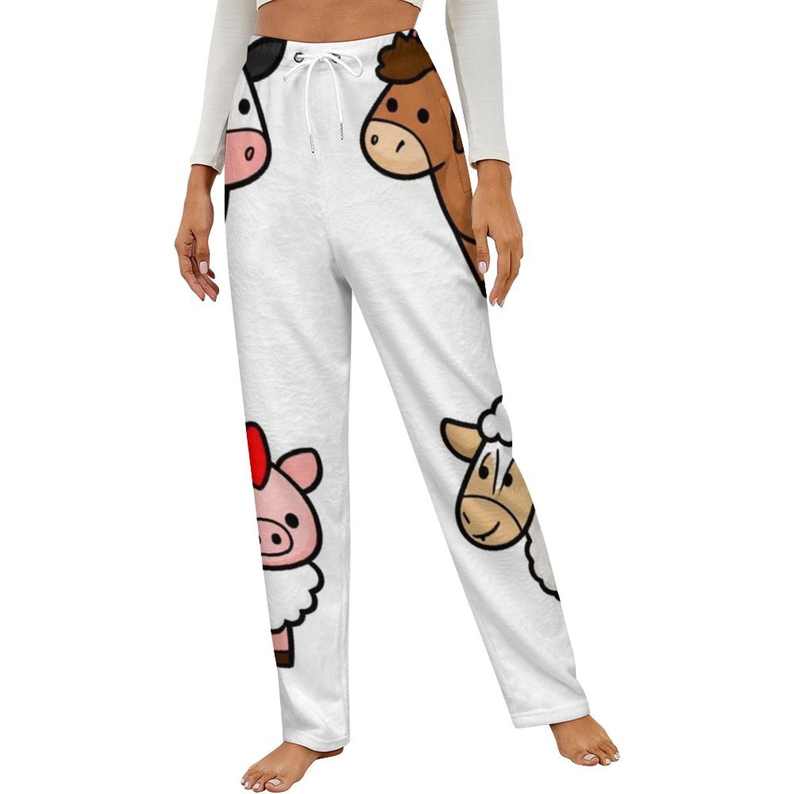 Cute Farm Animals Winter Female Pants Flannel High Waist Women Pants ...