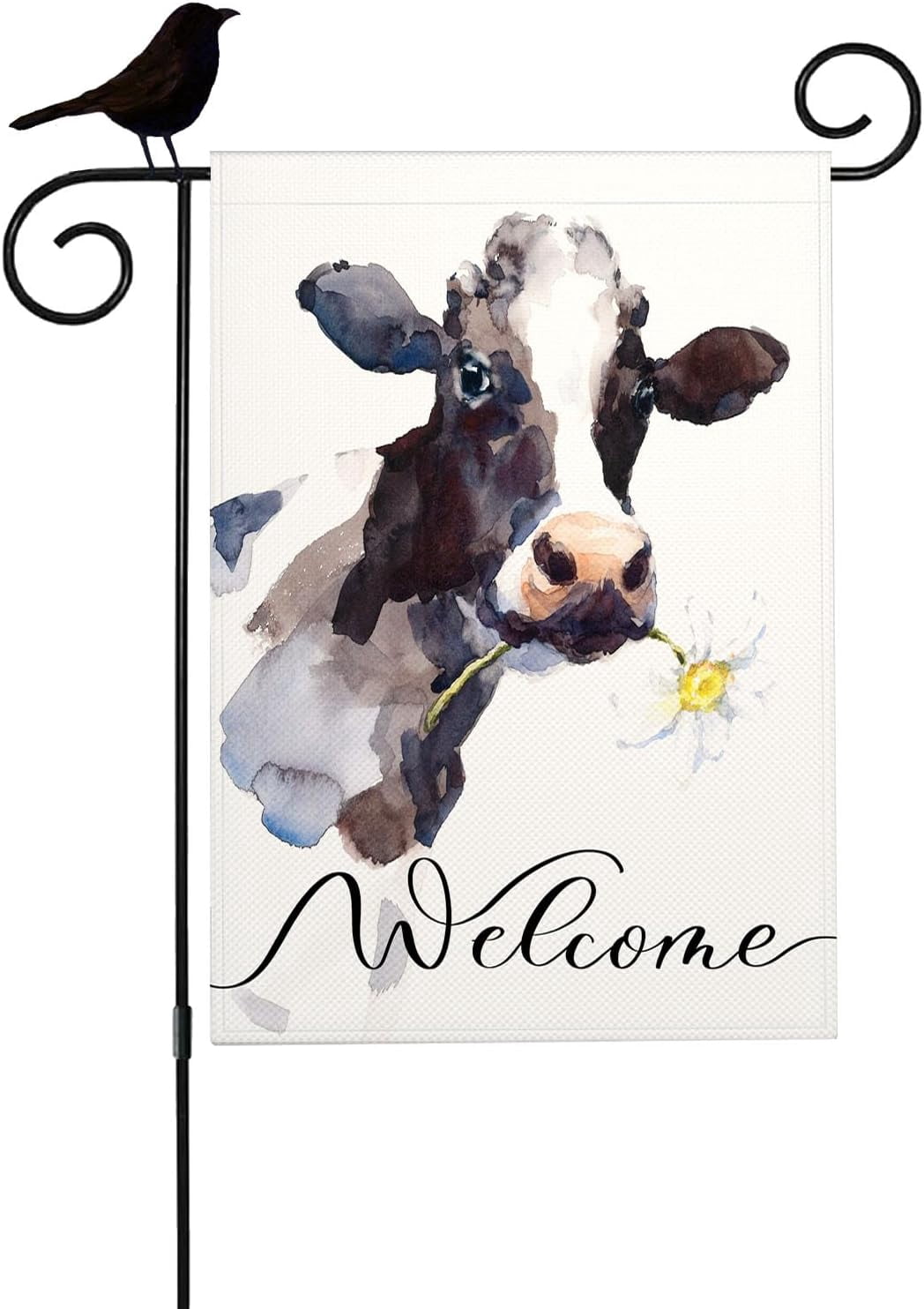 Cute Farm Cow Garden Flags 12.5X18 Double Sided, Cow Bite Daisy Flower ...