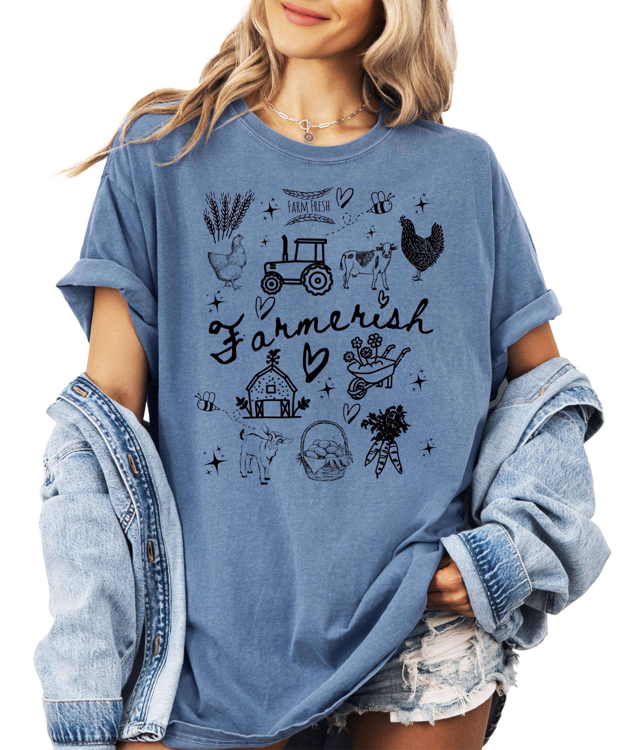Cute Farmerish Shirt for Women and Teens Drawn Farm Theme T-Shirt for ...