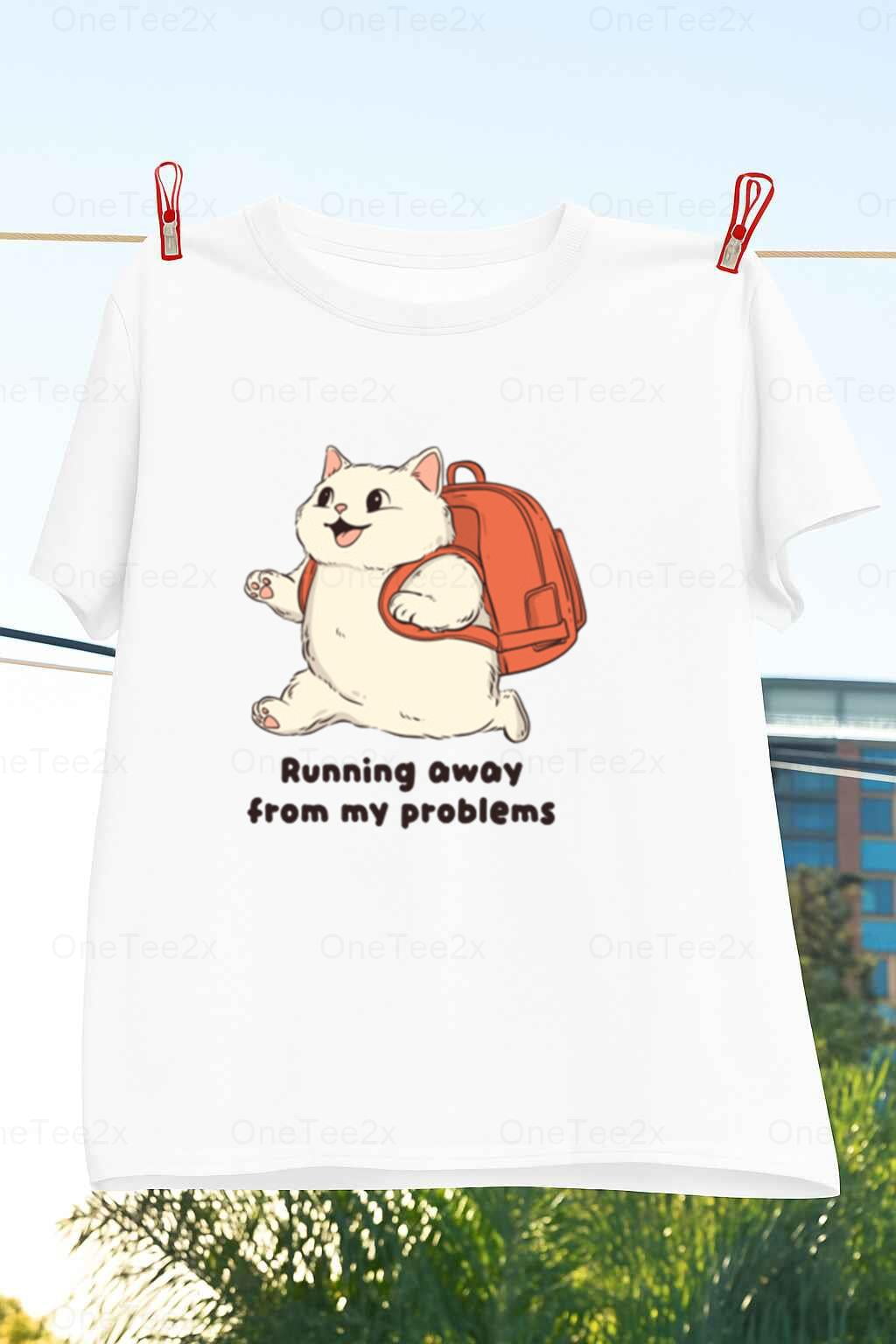 Cute Fat Cat Running Backpack Funny Cartoon Humor Graphic Unisex T ...