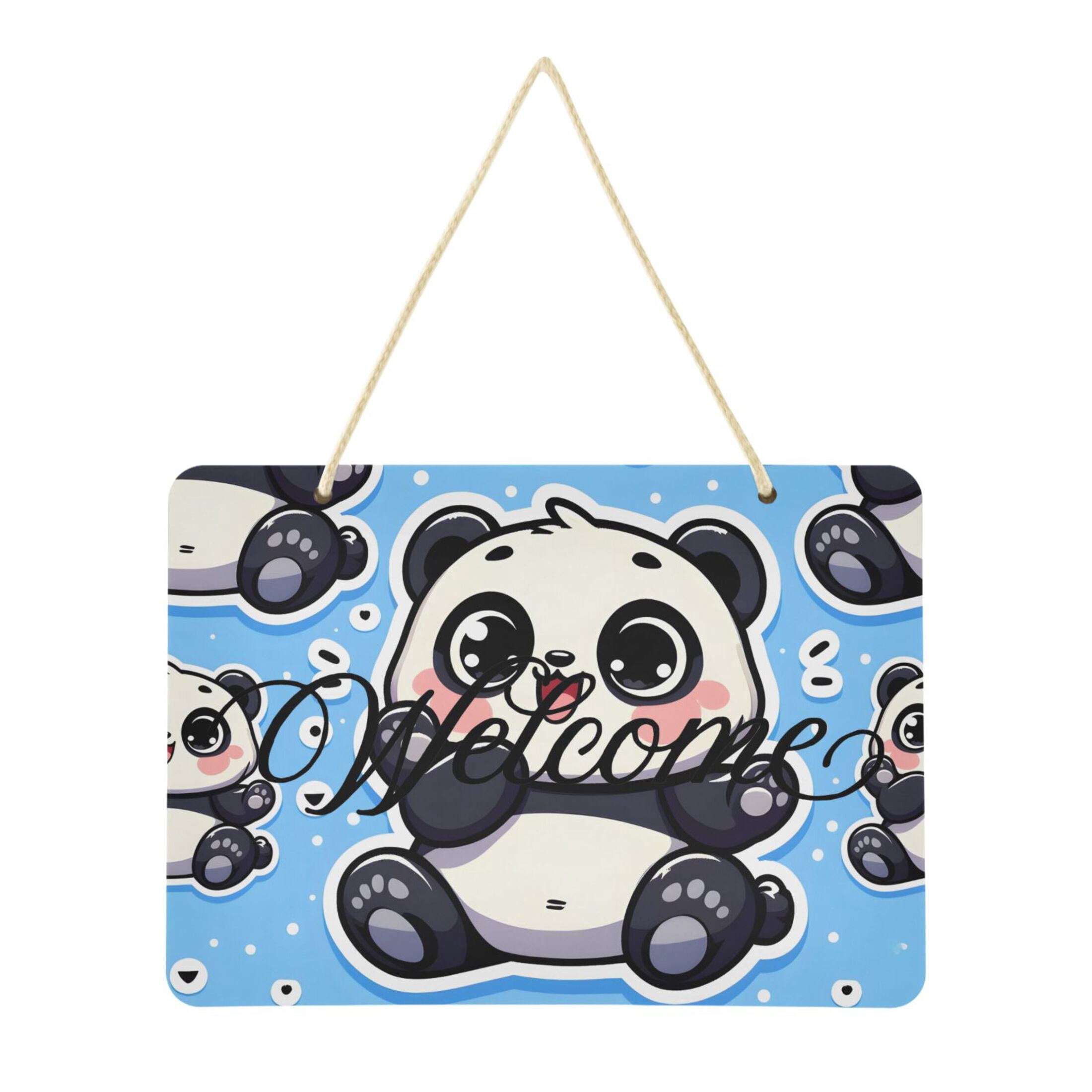 Cute Fat Chubby Panda Welcome Sign Front Door PVC 14x10 inch Hanger ...