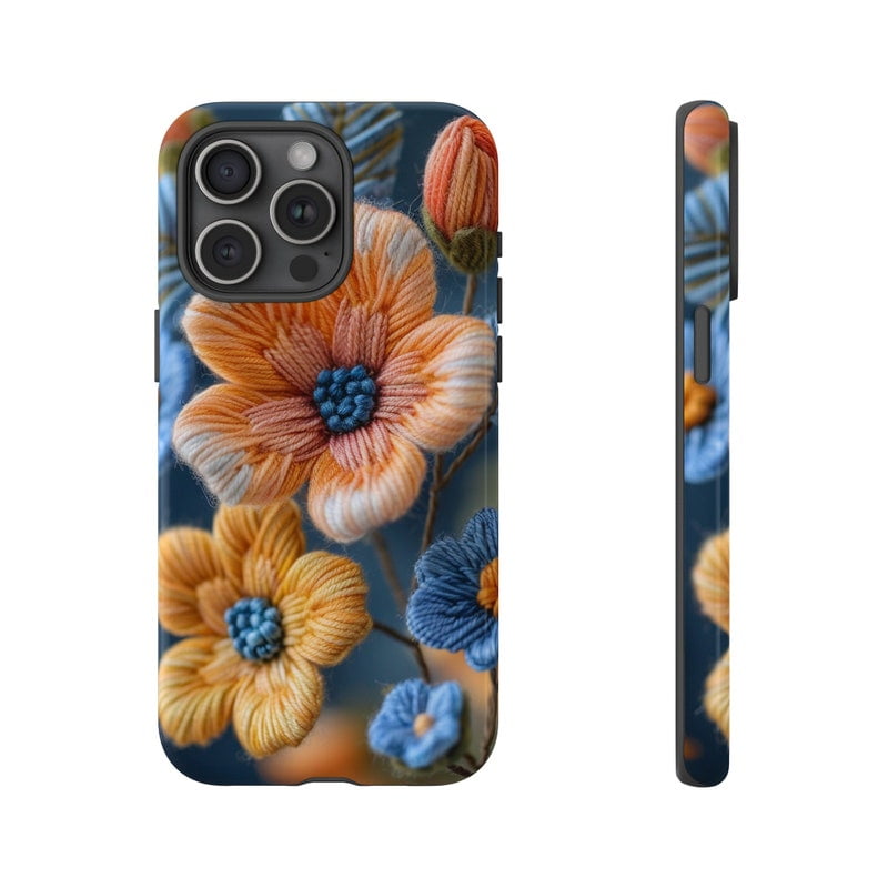 Cute Faux Embroidered Wildflower Floral Design Case for iPhone 11,12,13,14,15,16,17 - Tough ...