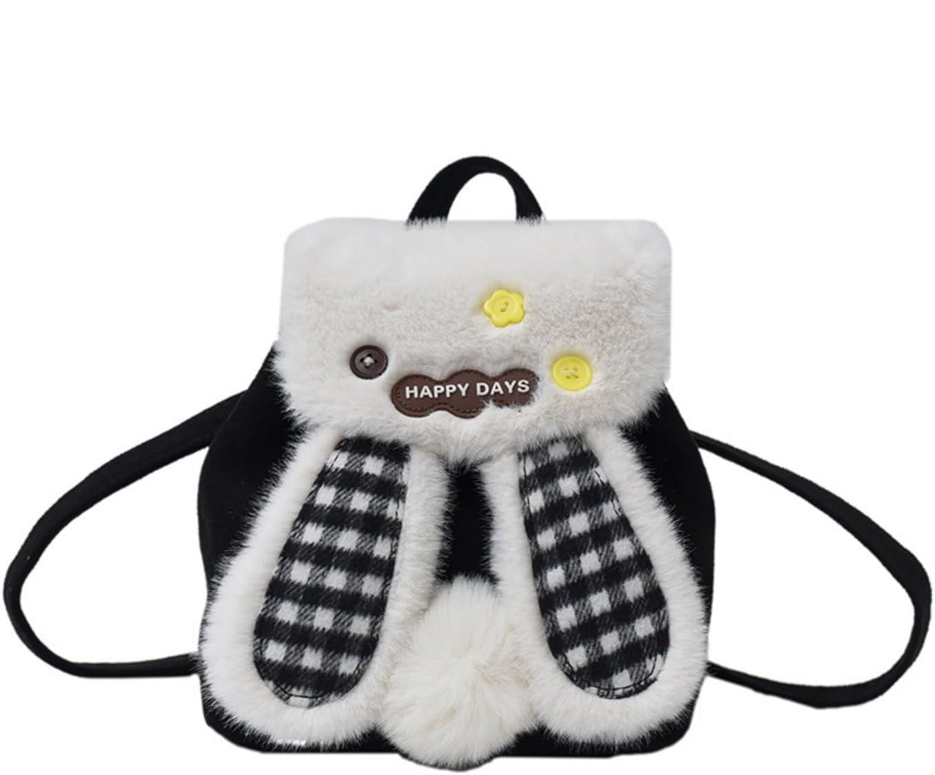 Cute Faux Fur Bunny Backpack,Soft Plaid Rabbit Ear Plush Backpack with ...