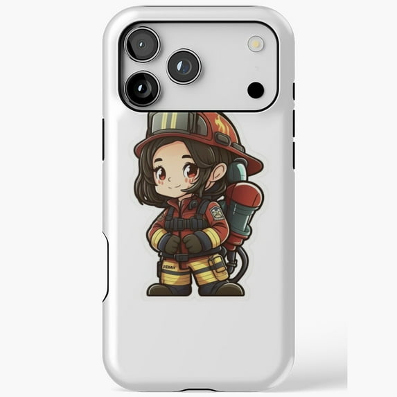 Cute Female Firefighter Cartoon Art iPhone Case 17 to 11 Pro Max ...