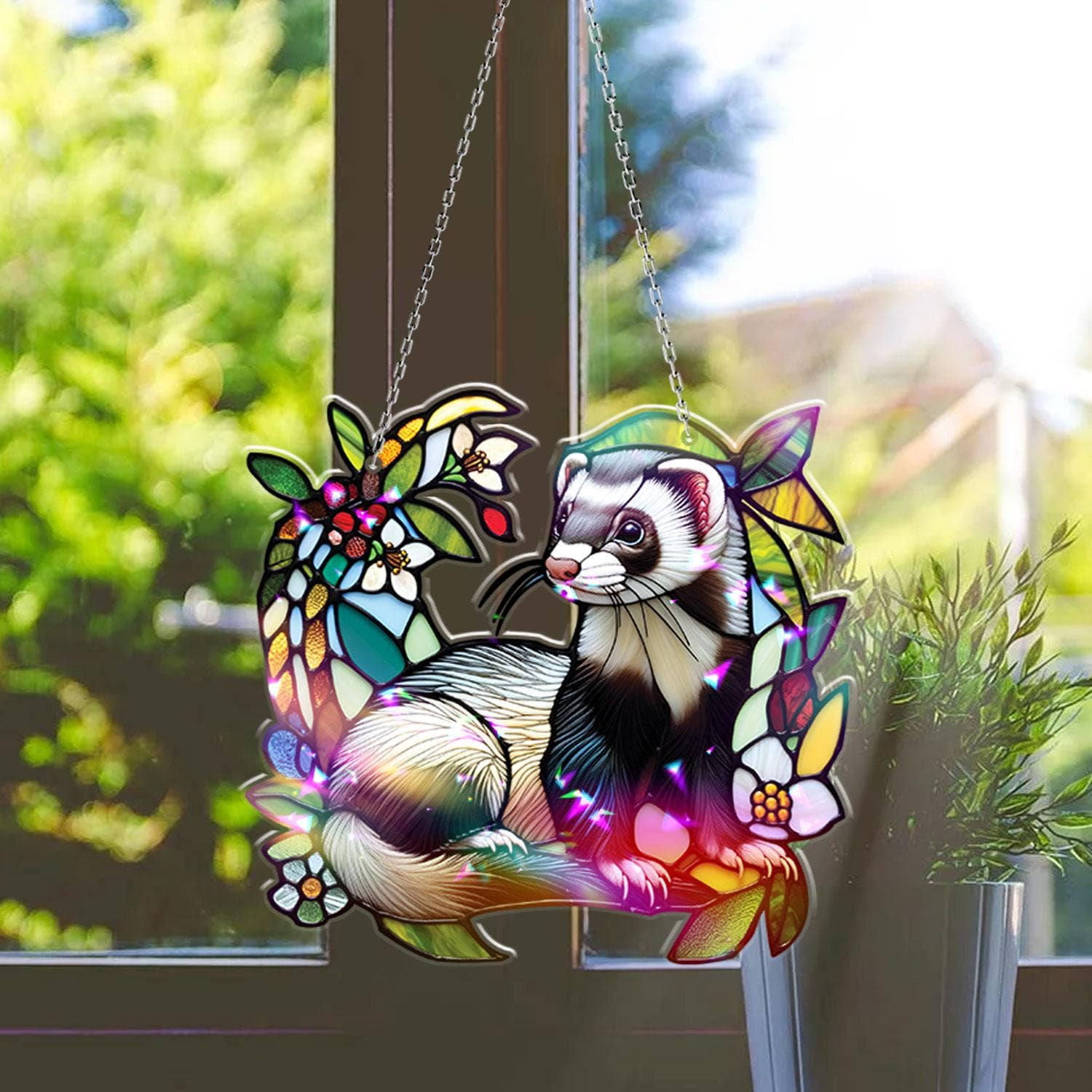 Cute Ferret Acrylic Window Hanging, Vibrant Nature-Inspired Decor, Charming Gift Idea for Animal ...