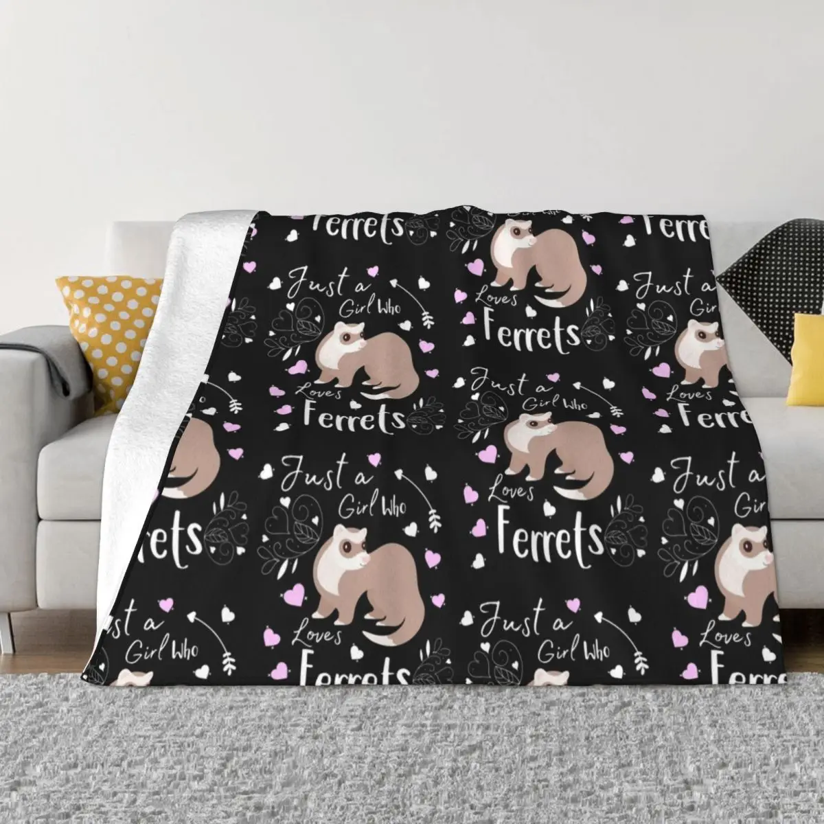 Cute Ferret Animal Blanket Cover Wildlife Rodent Weasel Flannel Throw ...