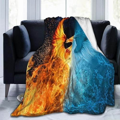 Cute Fire Burning Rising Phoenix Bird Flannel Plush Throw Blanket Ultra ...