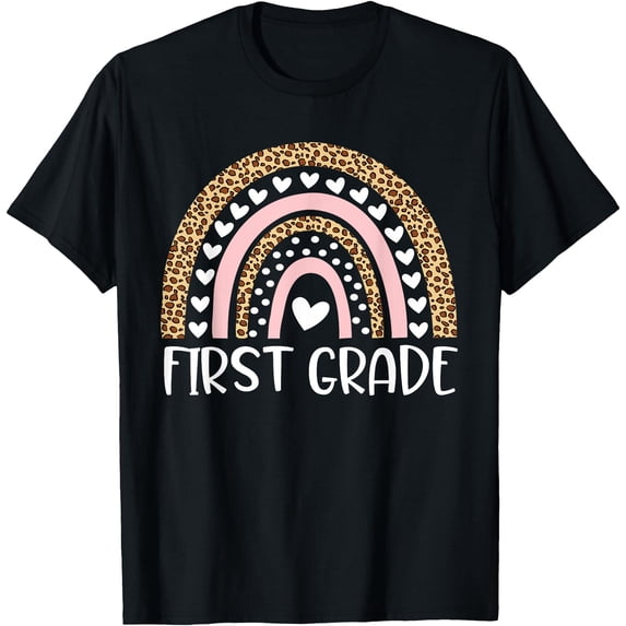 Cute First Grade Rainbow Leopard Back To School Teacher Girl T-Shirt ...