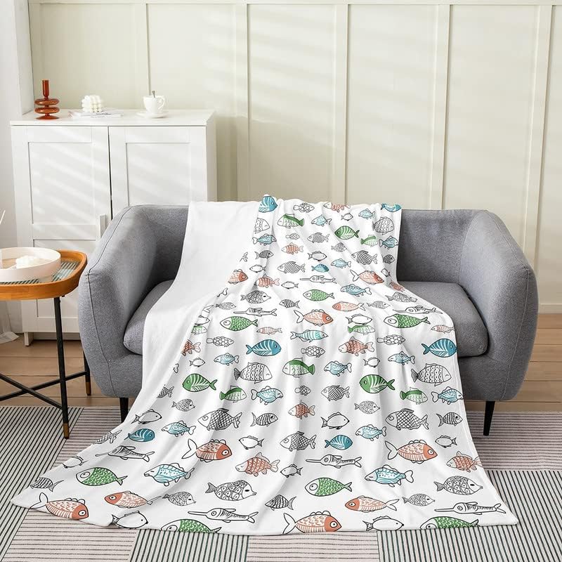 Cute Fish All Season Bed Blanket Cartoon Fish Pattern Plush Throw ...