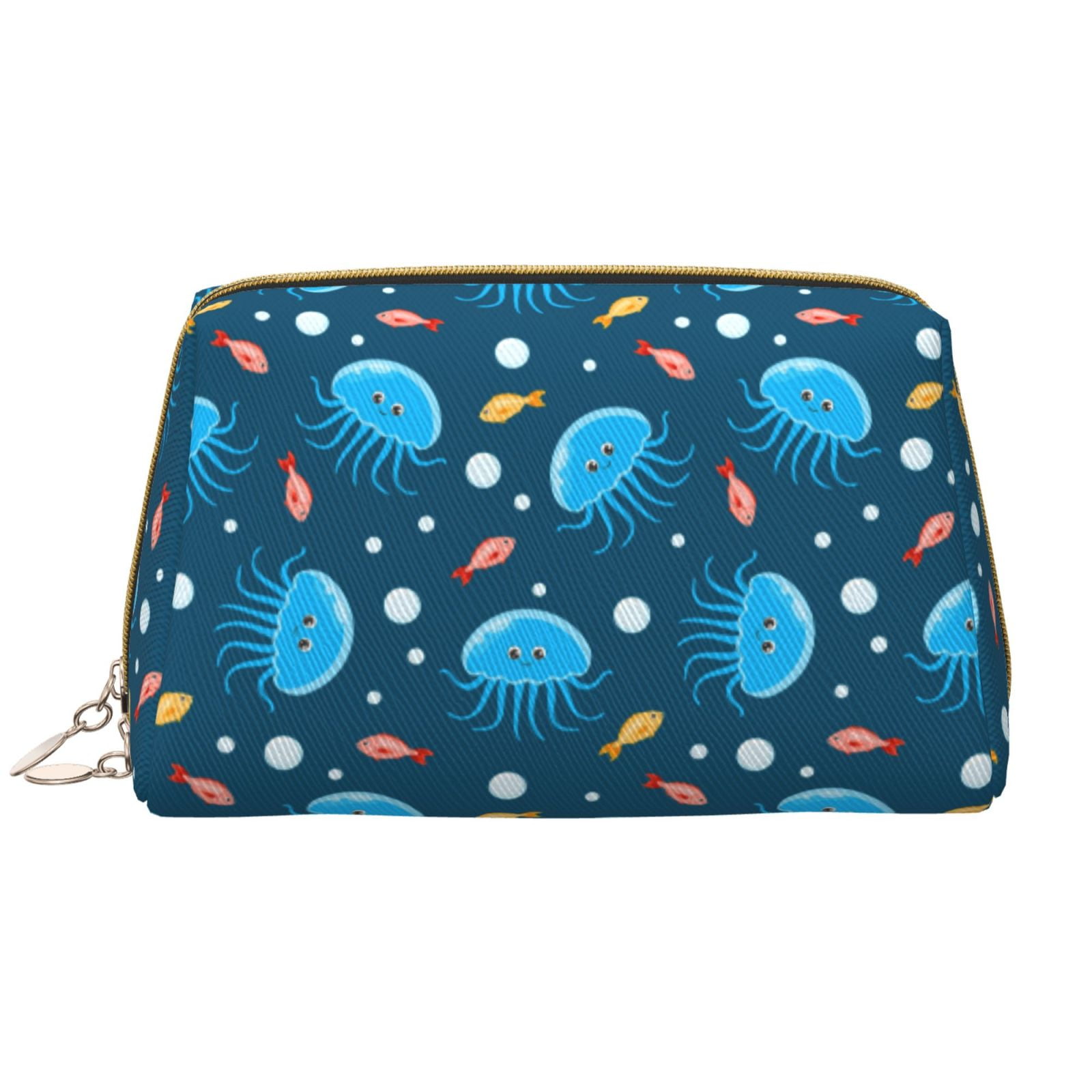Cute Fish Blue Jellyfish Makeup Bag, Large Capacity Travel Cosmetic Bag ...