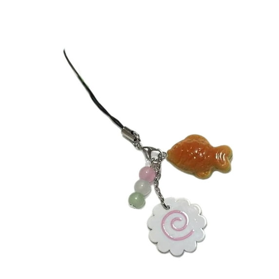 Cute Fish Cake Keychain with Heart Beads Camera Strap Fashion Key ...