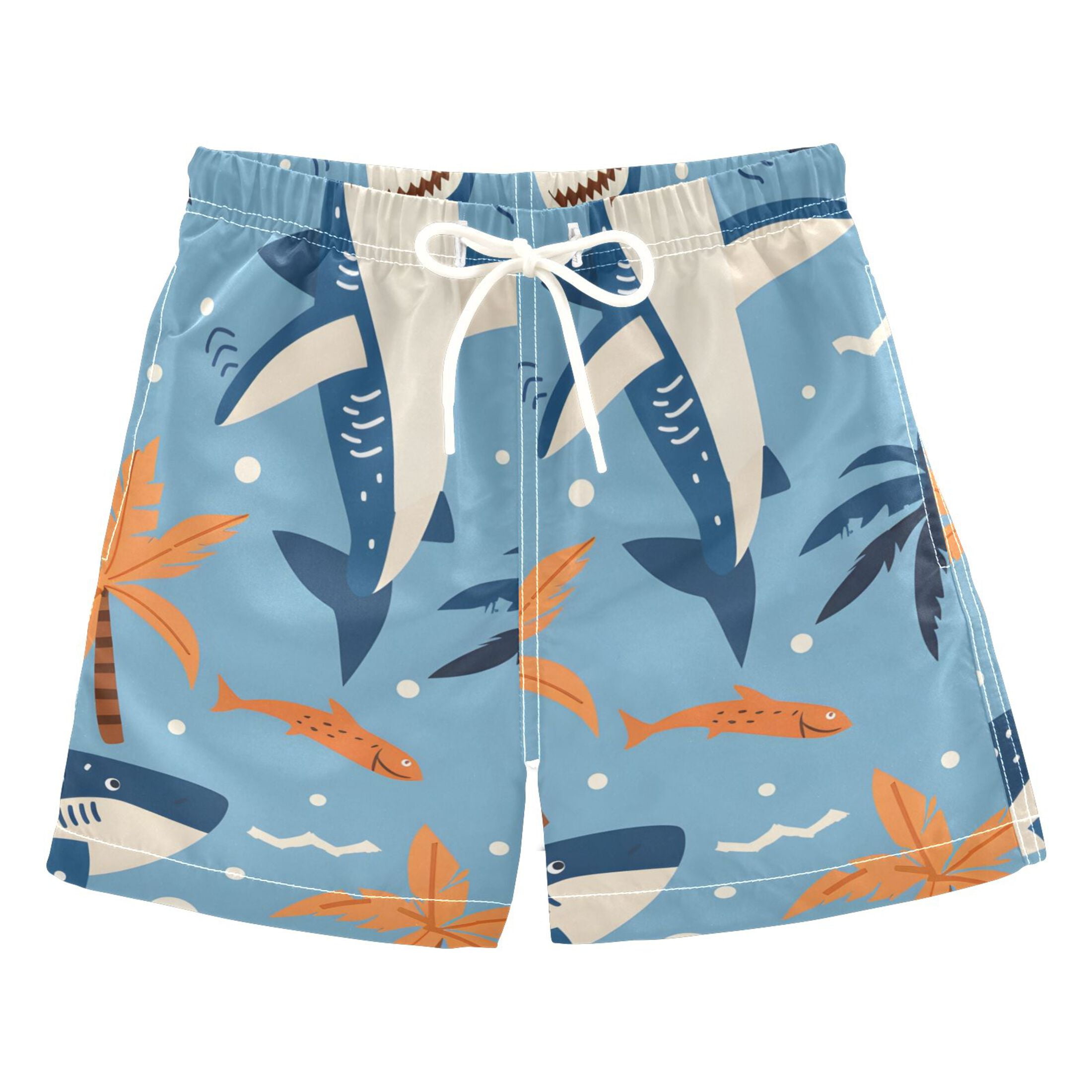 Cute Fish Coconut Tree Wave Bubbles Boys' Swim Trunks Board Shorts ...