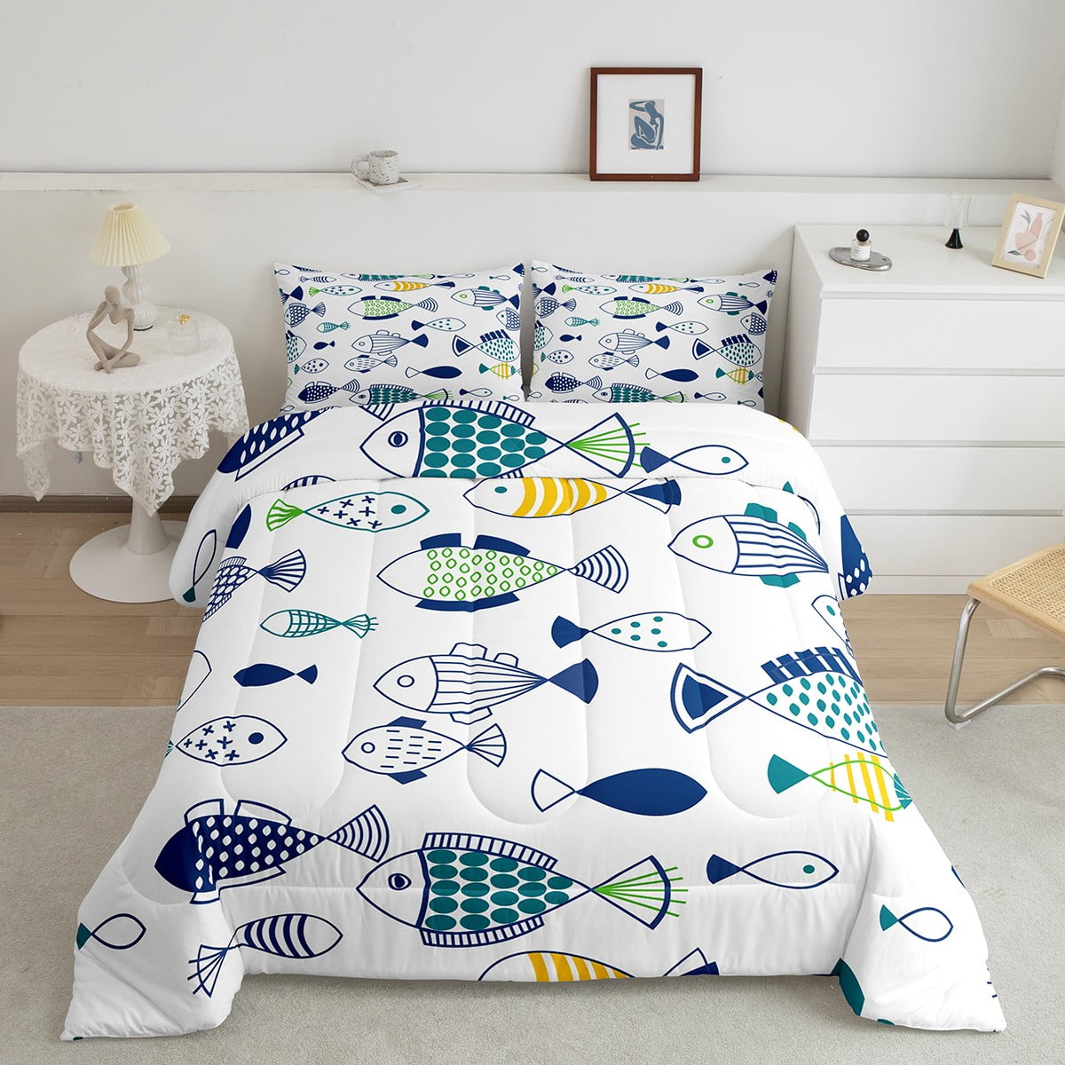 Cute Fish Comforter Set Full, Abstract Geometry Bedding , Modern ...