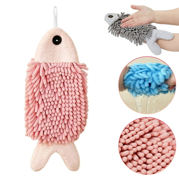 Cute Fish-Shaped Hand Towels 1-Pack, Absorbent Microfiber Coral Fleece ...
