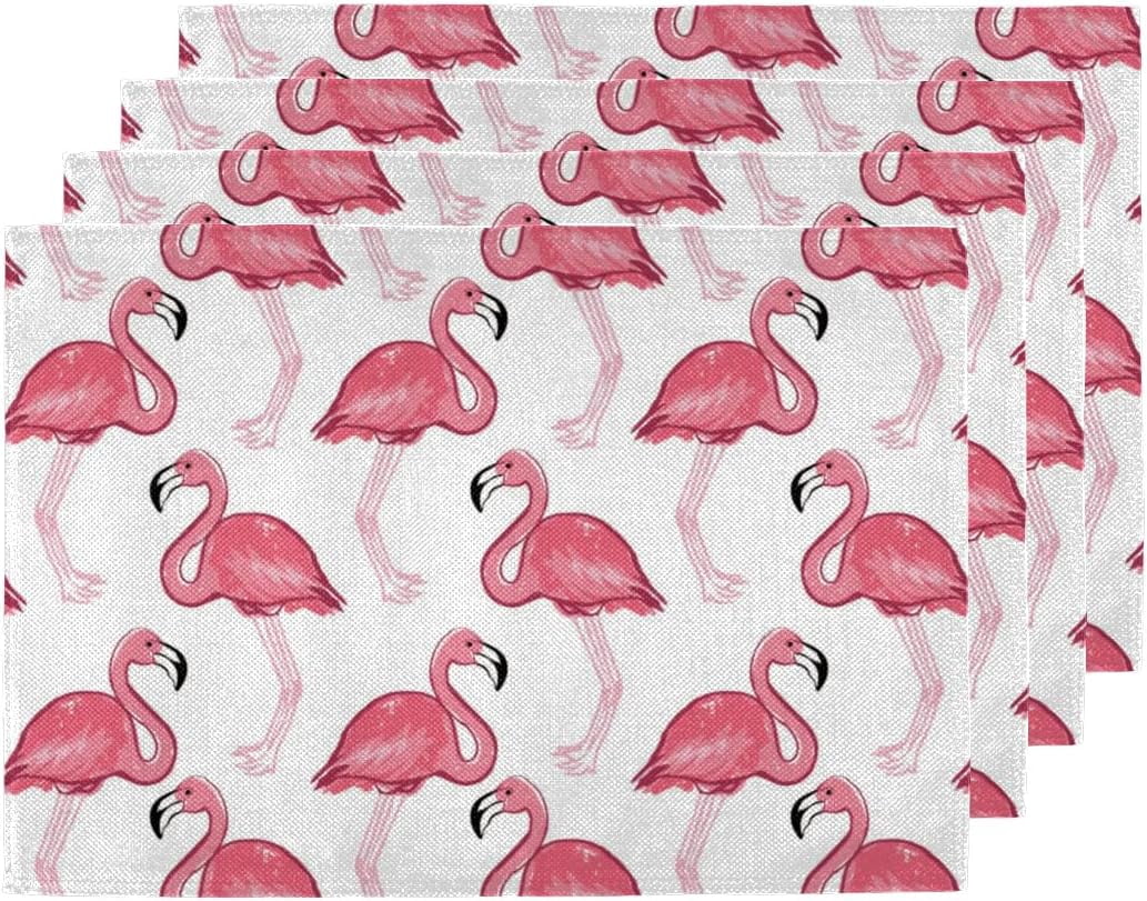 Cute Flamingo Pattern Placemats Set of 4 Washable Durable Linen Table ...