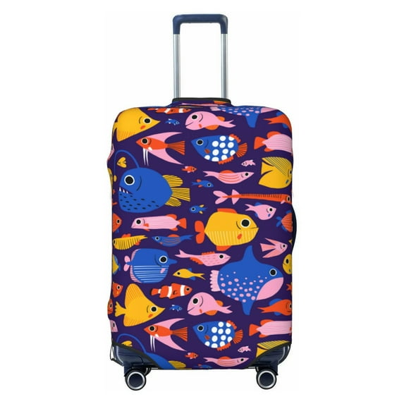 Cute Flat Hand Drawn Fishes Luggage Cover, Elastic Suitcase Cover ...