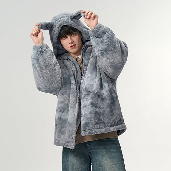 Cute Fleece Jackets for Men Women Sherpa Coats with Pockets and Hoodie ...