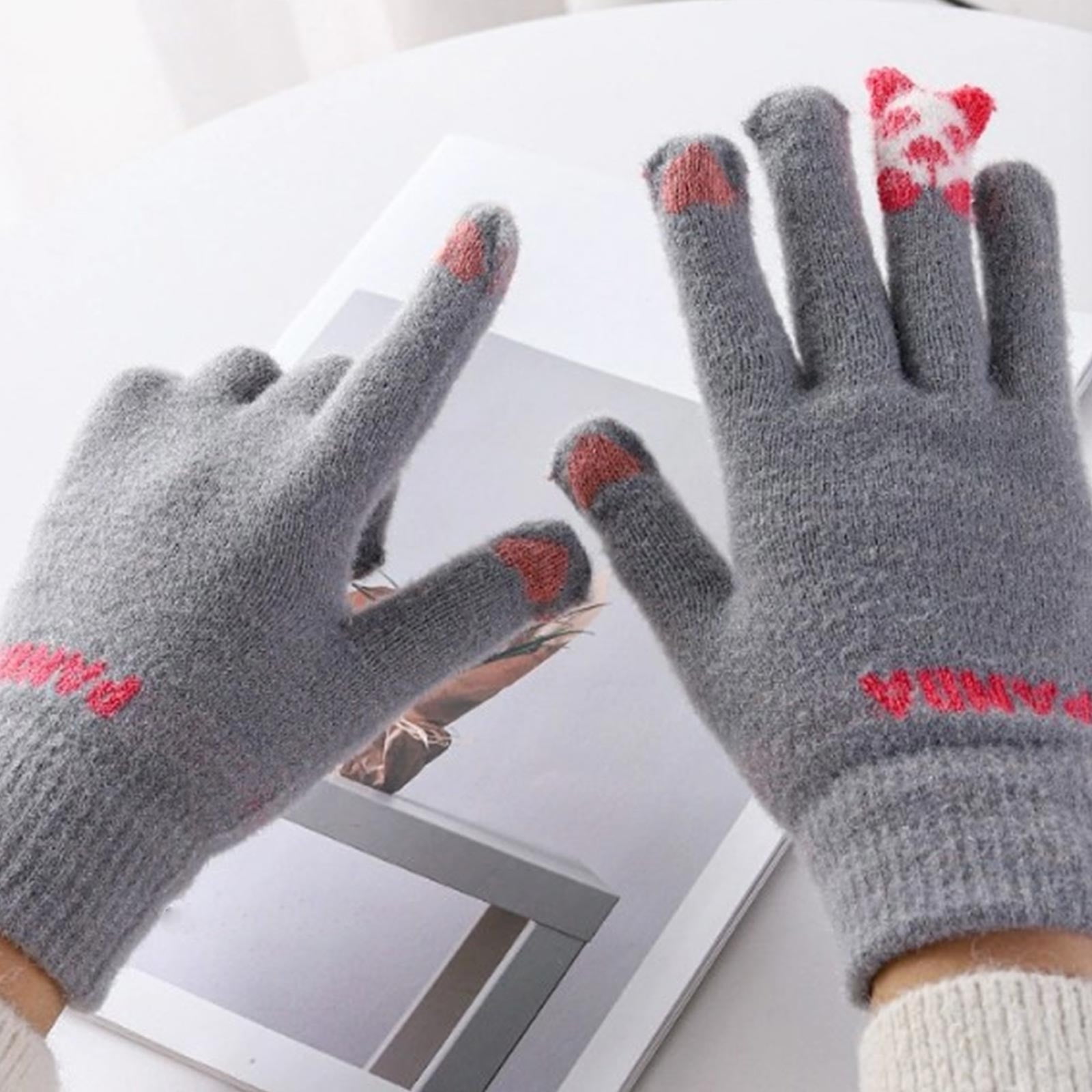 Cute Fleece-Lined Thick Gloves with Panda Design, Unisex Winter Warm ...