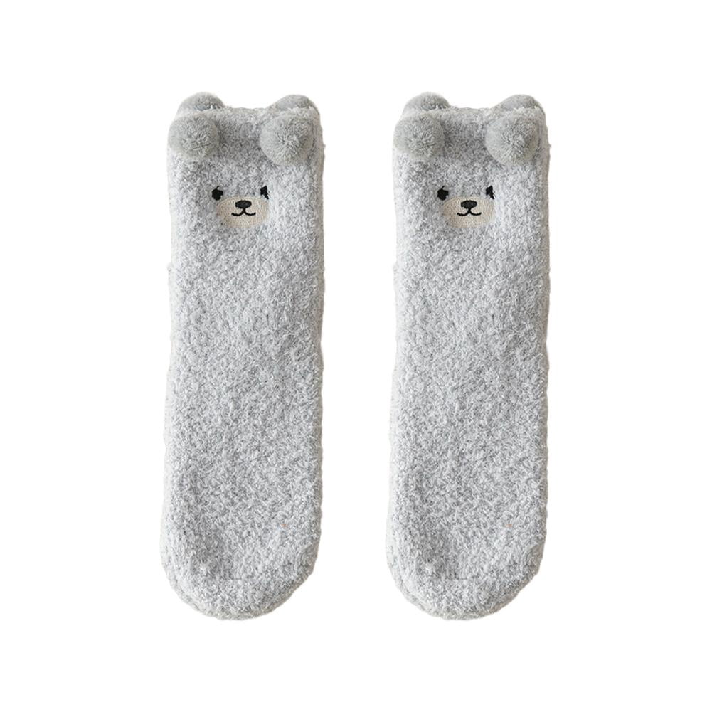 Cute Fleece Thick Floor Sleeper Home Socks with 3D Ears Little Bear ...