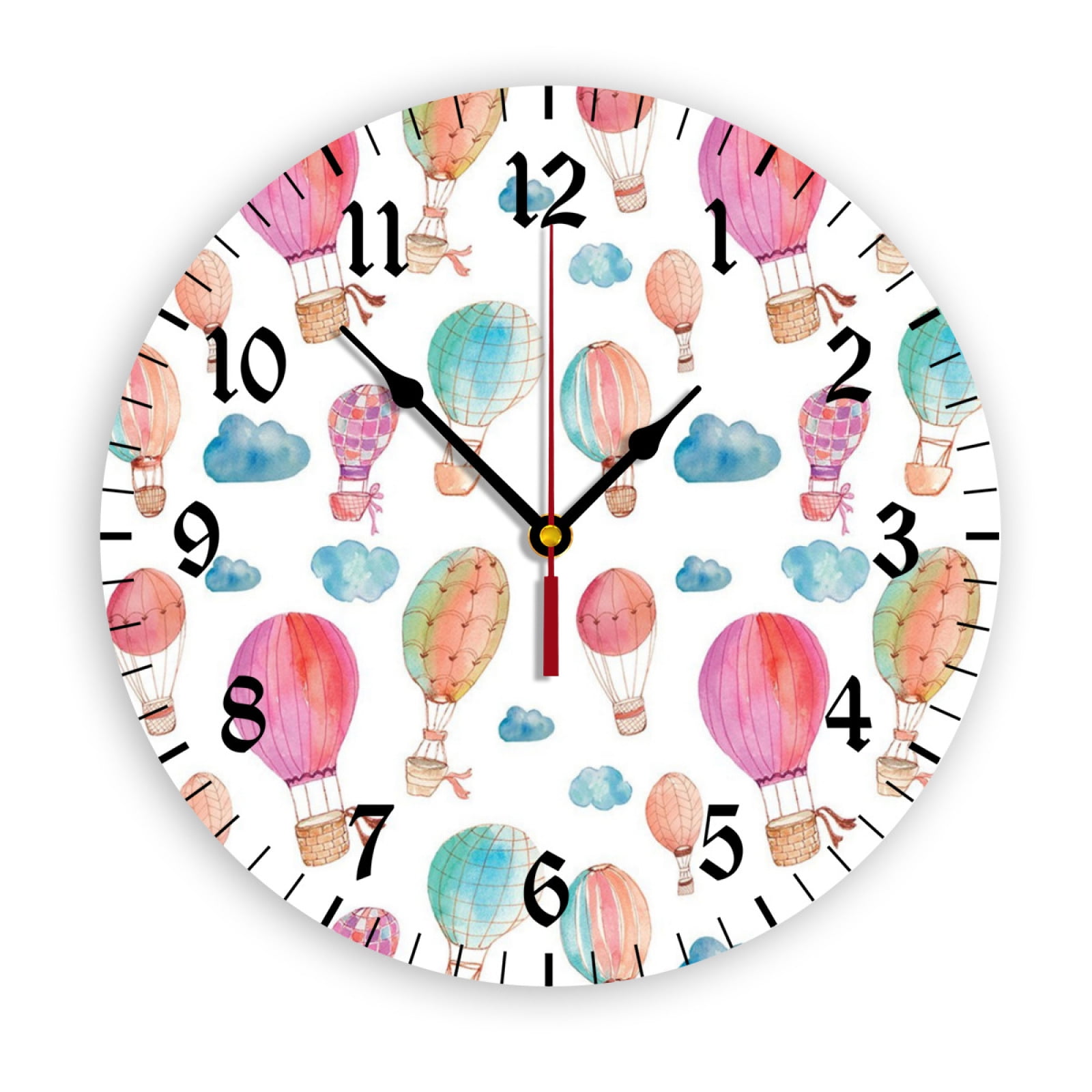 Cute Floating Hot Air Balloons Wall Clock, Battery Operated, PVC Round ...