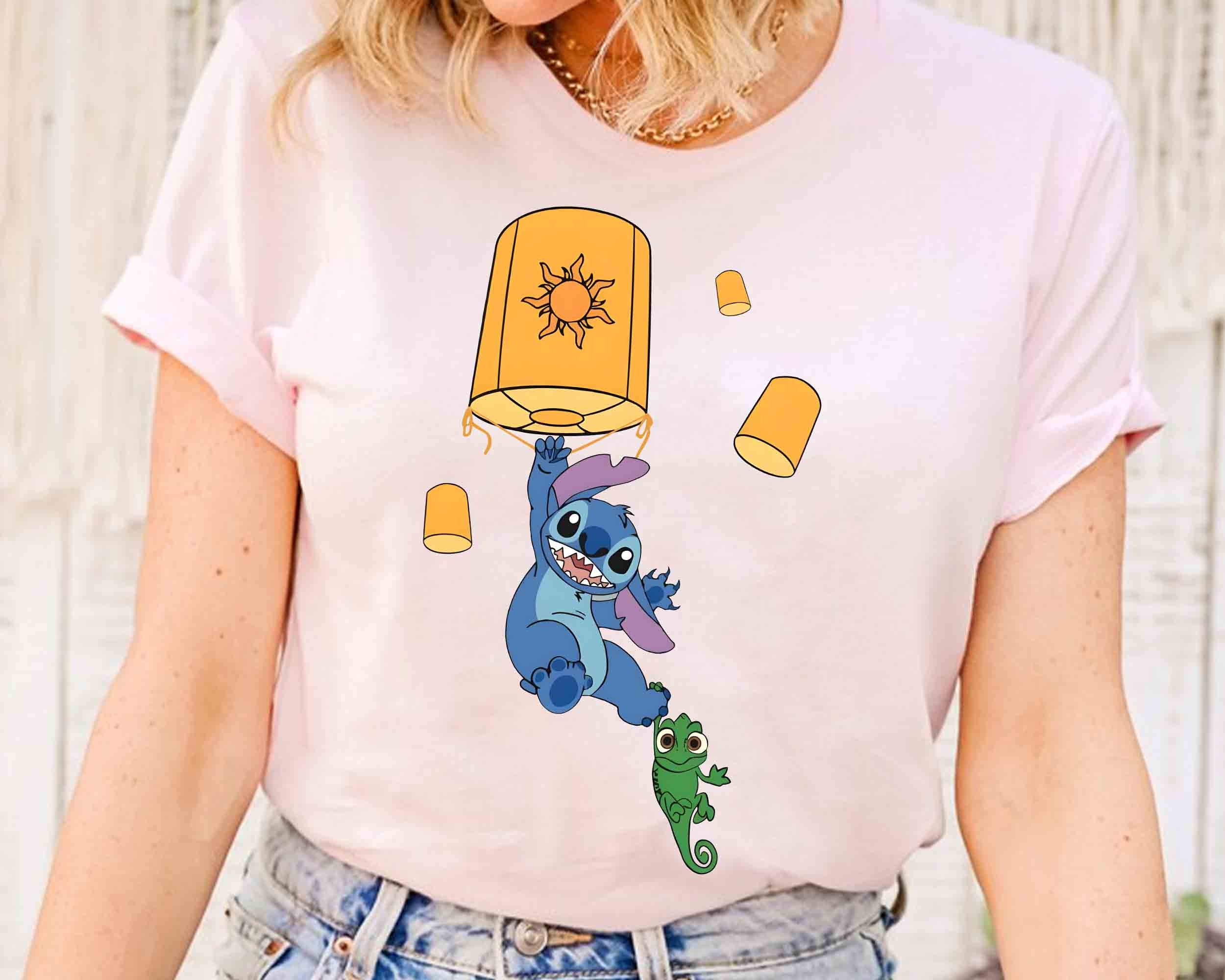 Cute Floating Lanterns Stitch and Pascal T-shirt, Disney Tangled ...