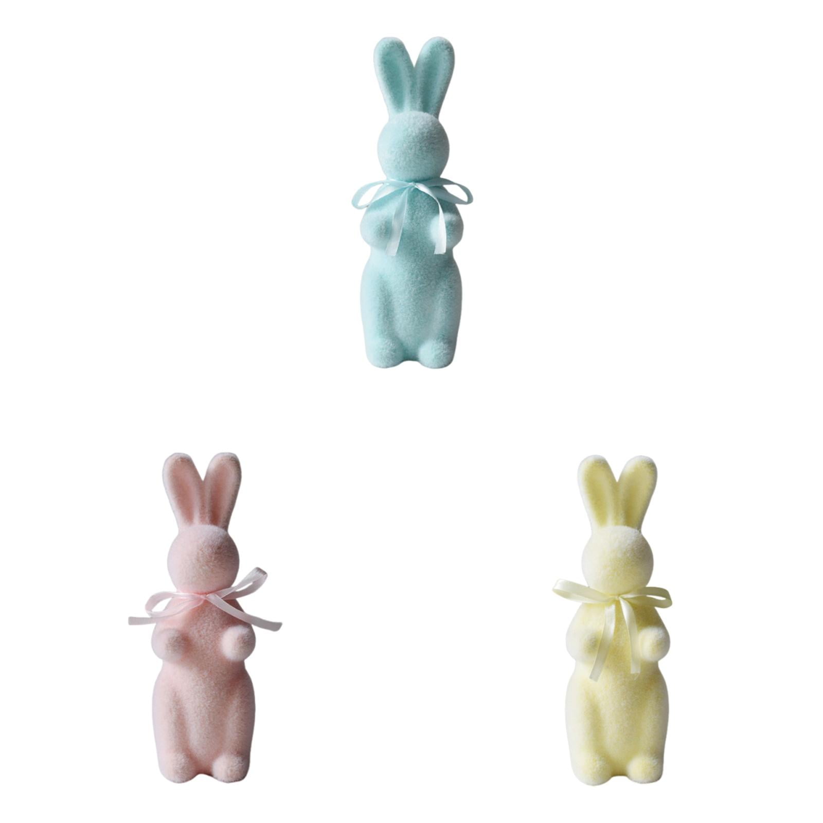 Cute Flocked Easter Bunny Figurine, Flocking Rabbit with Bow Tie ...