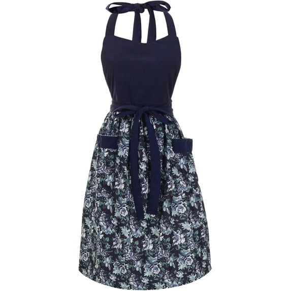 Cute Floral Aprons for Women with Pockets,Cotton Adjustable Neck Strap ...