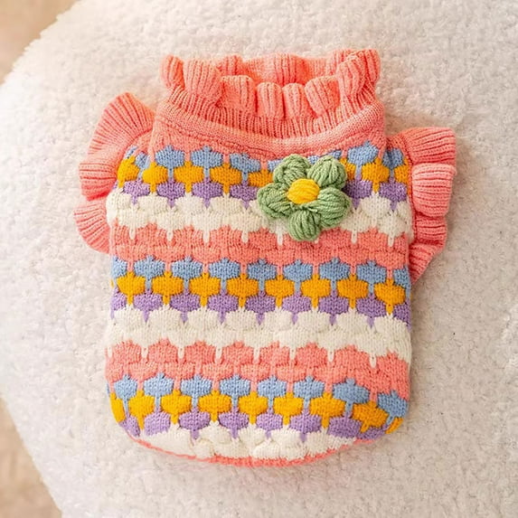 Cute Floral Cat Sweater, Winter Warm Knitted Pet Clothes with 3D ...