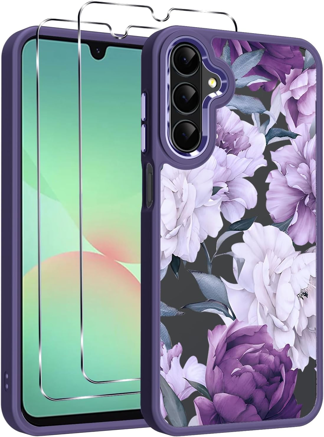 Cute Floral Clear Case for Samsung Galaxy A26 5G 6,64'', 2*Tempered ...