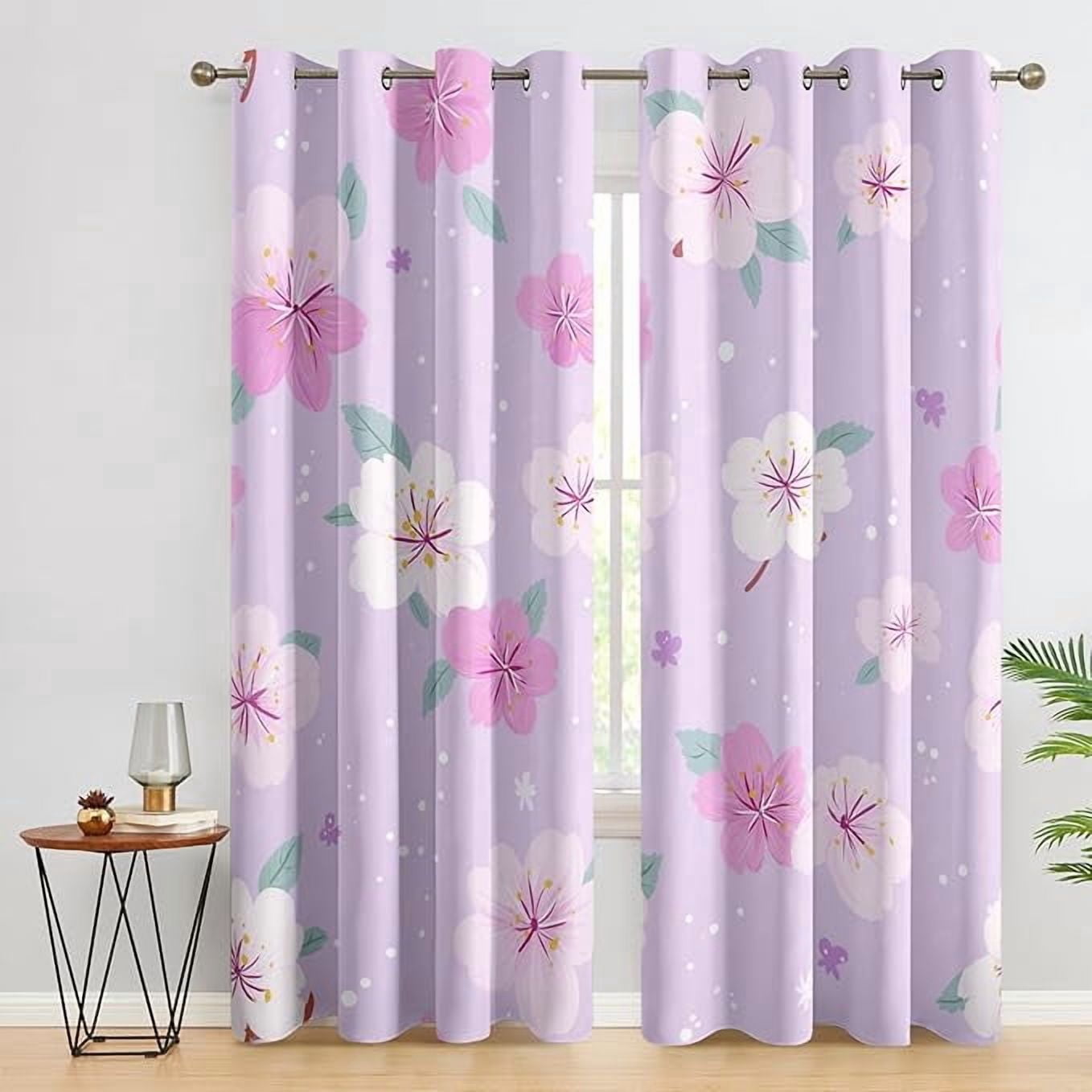 Cute Floral Curtains for Living Room, Purple Flower Plant Girls Pattern ...