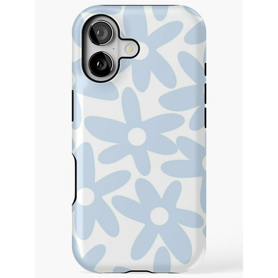 Cute Floral Daisy Time Pastel Blue iPhone Case 11 12 13 14 15 16 17 Pro ...