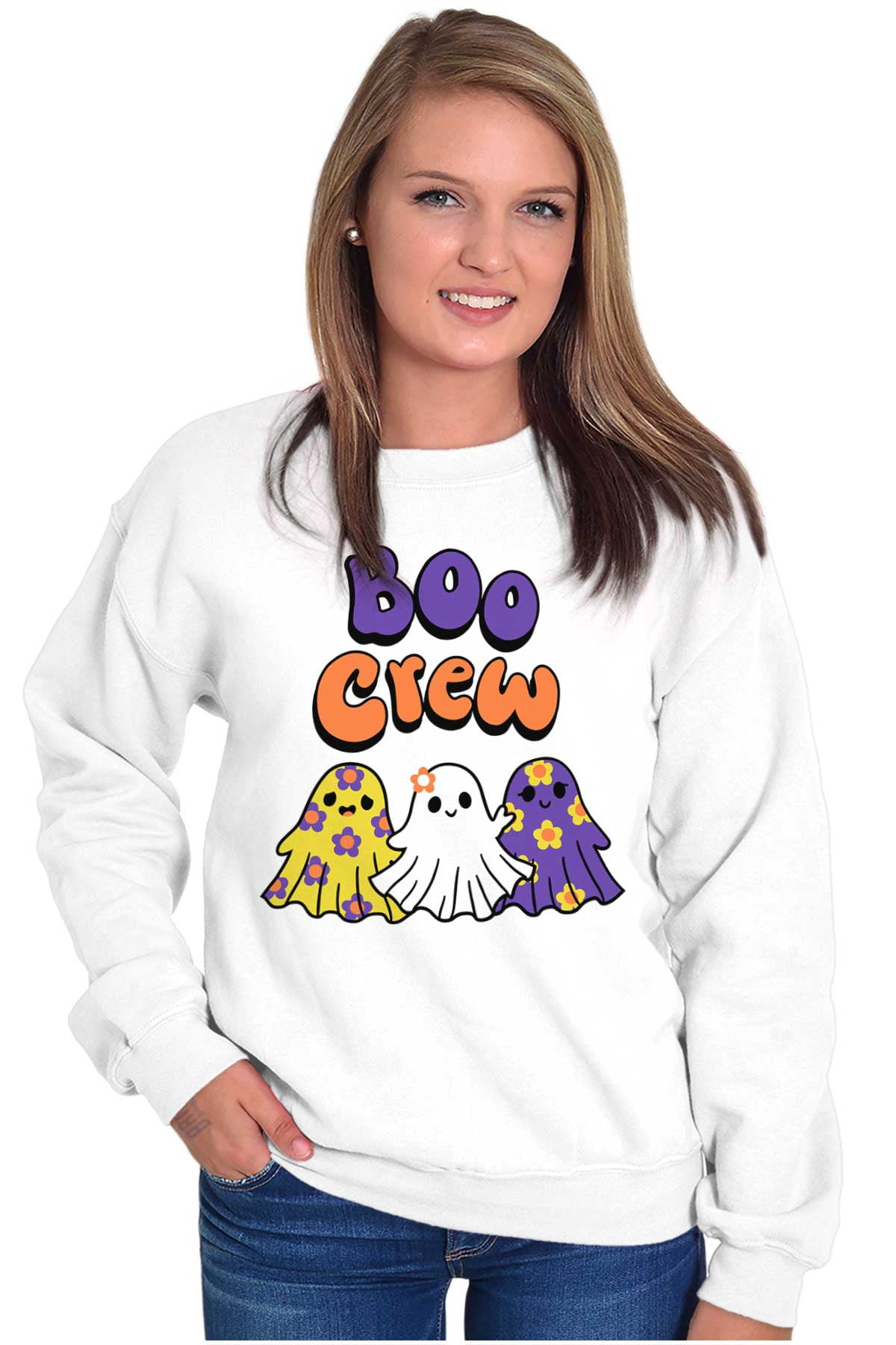Cute Floral Hippie Ghosts Boo Crew Women Plus Size Crewneck Sweatshirt ...