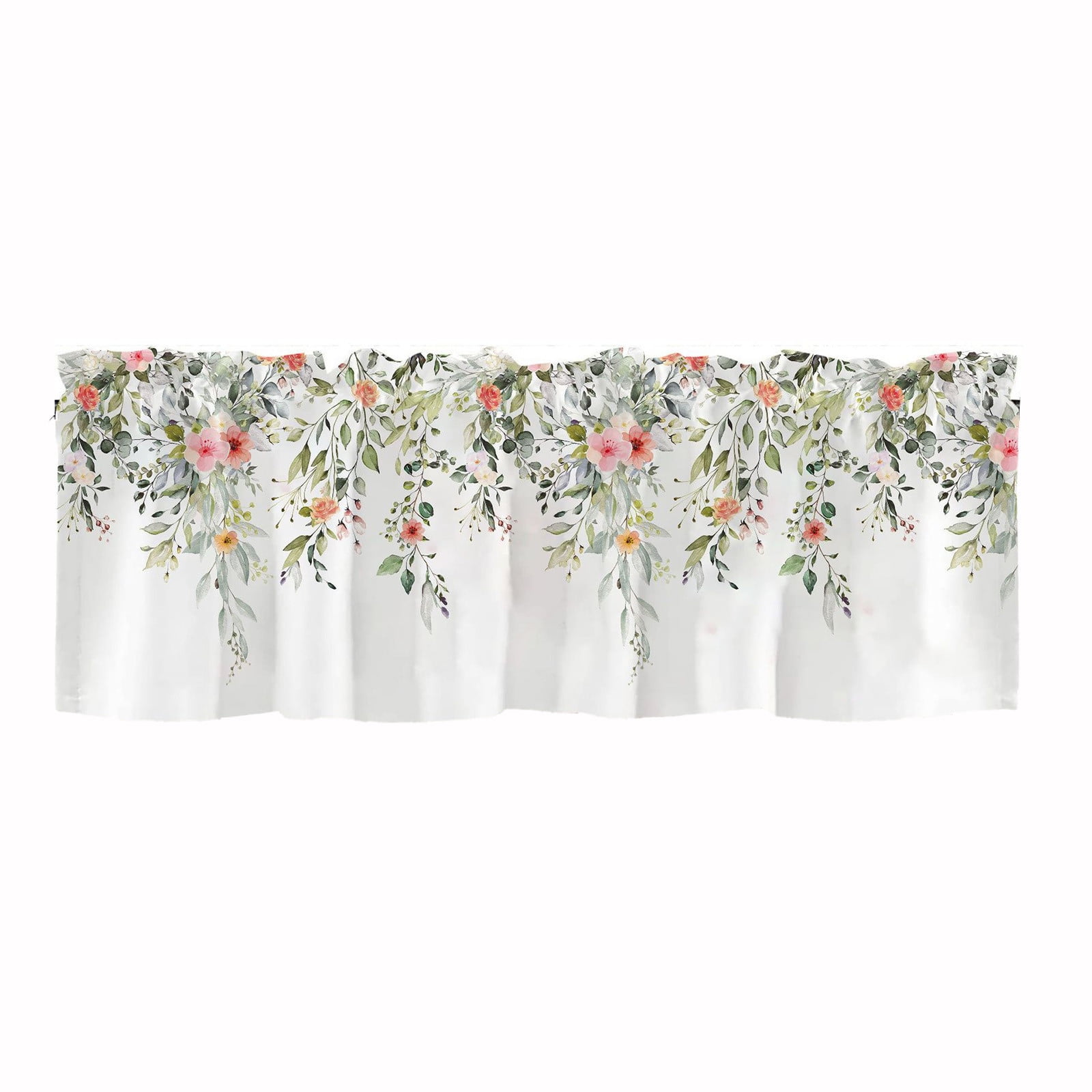 Cute Floral Print Window Curtains, 54''x 17.7'' Short Curtain with Rod ...