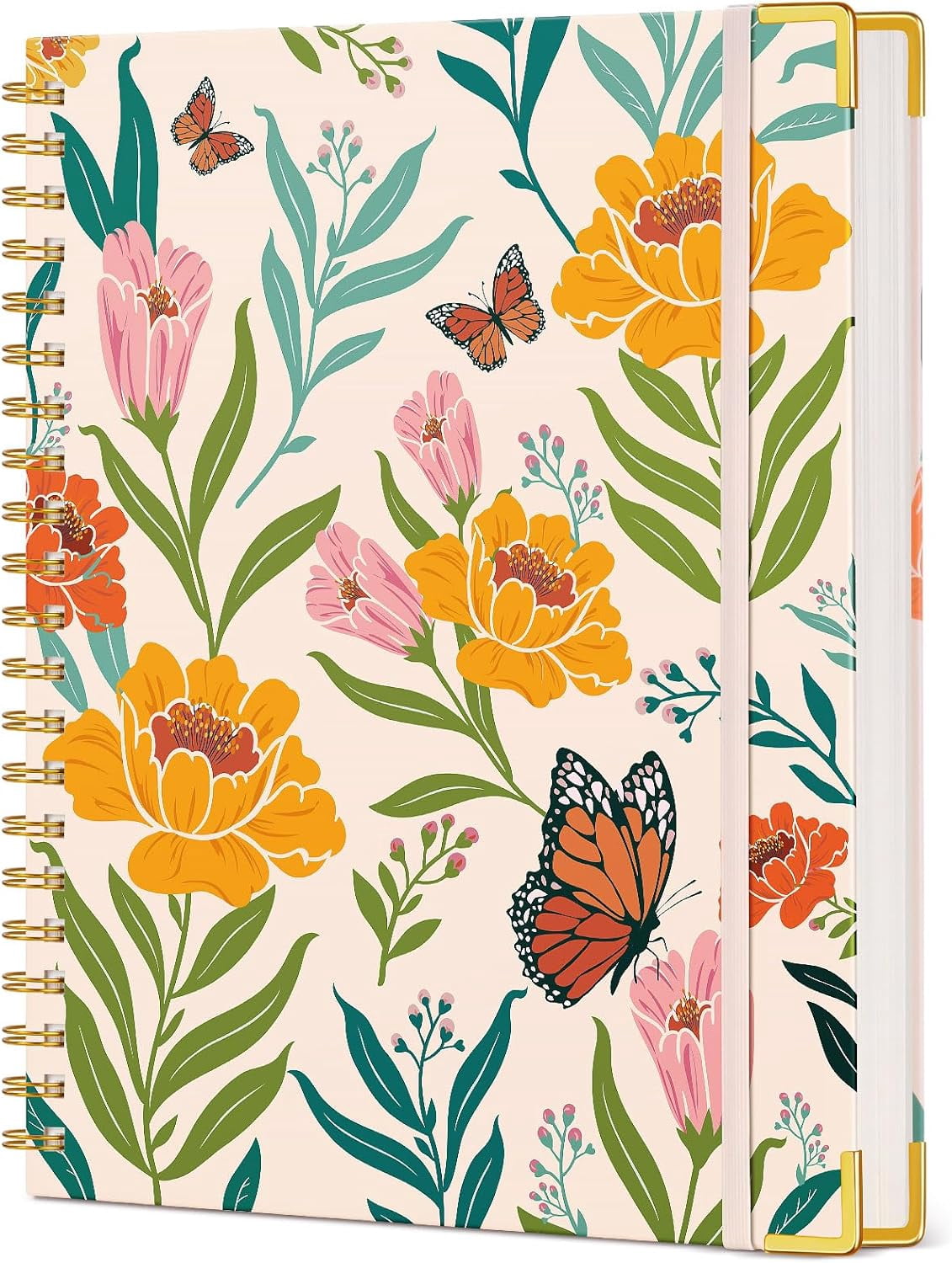 Cute Floral Spiral Notebook, A4 8.5”x11” Hardcover Journal, 200 Pages ...