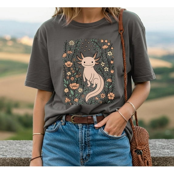 Cute Flower Axolotl Graphic Tee with Kawaii Salamander Art for Axolotl ...