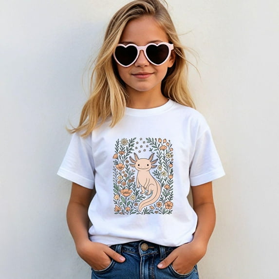 Cute Flower Axolotl Graphic Tee with Kawaii Salamander Art for Axolotl ...