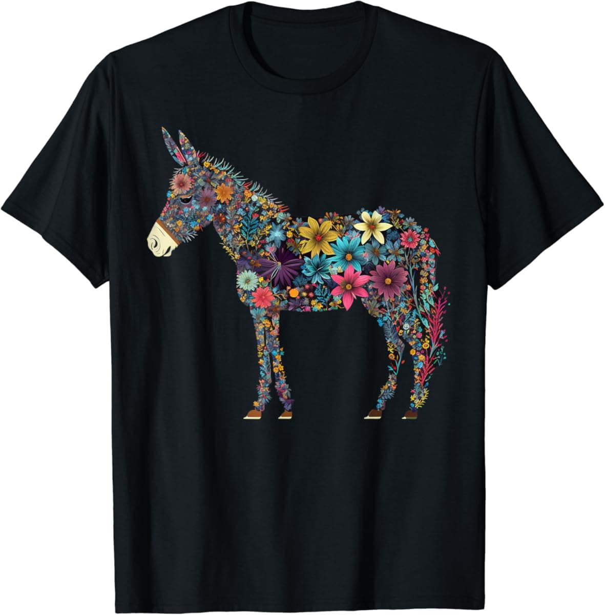 Cute Flower Donkey On Summer Floral Donkey T-Shirt, Vintage T-Shirt ...