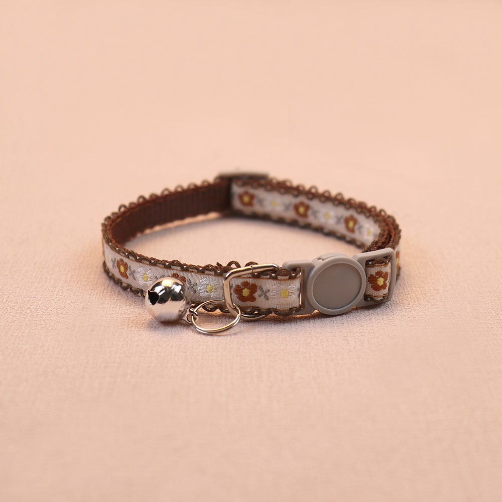 Cute Flower Embroidery Breakaway Kitten Collar with Bells,Cat Collars ...