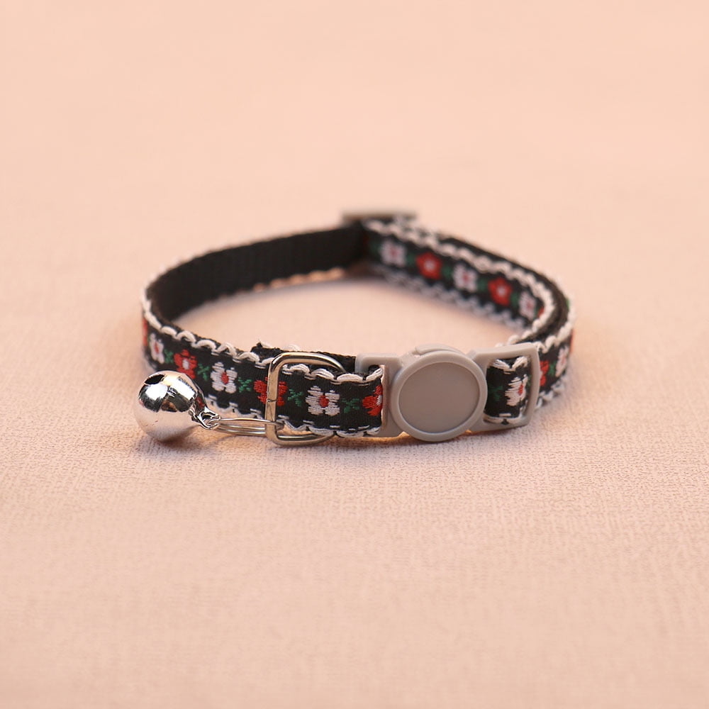 Cute Flower Embroidery Breakaway Kitten Collar with Bells,Cat Collars ...