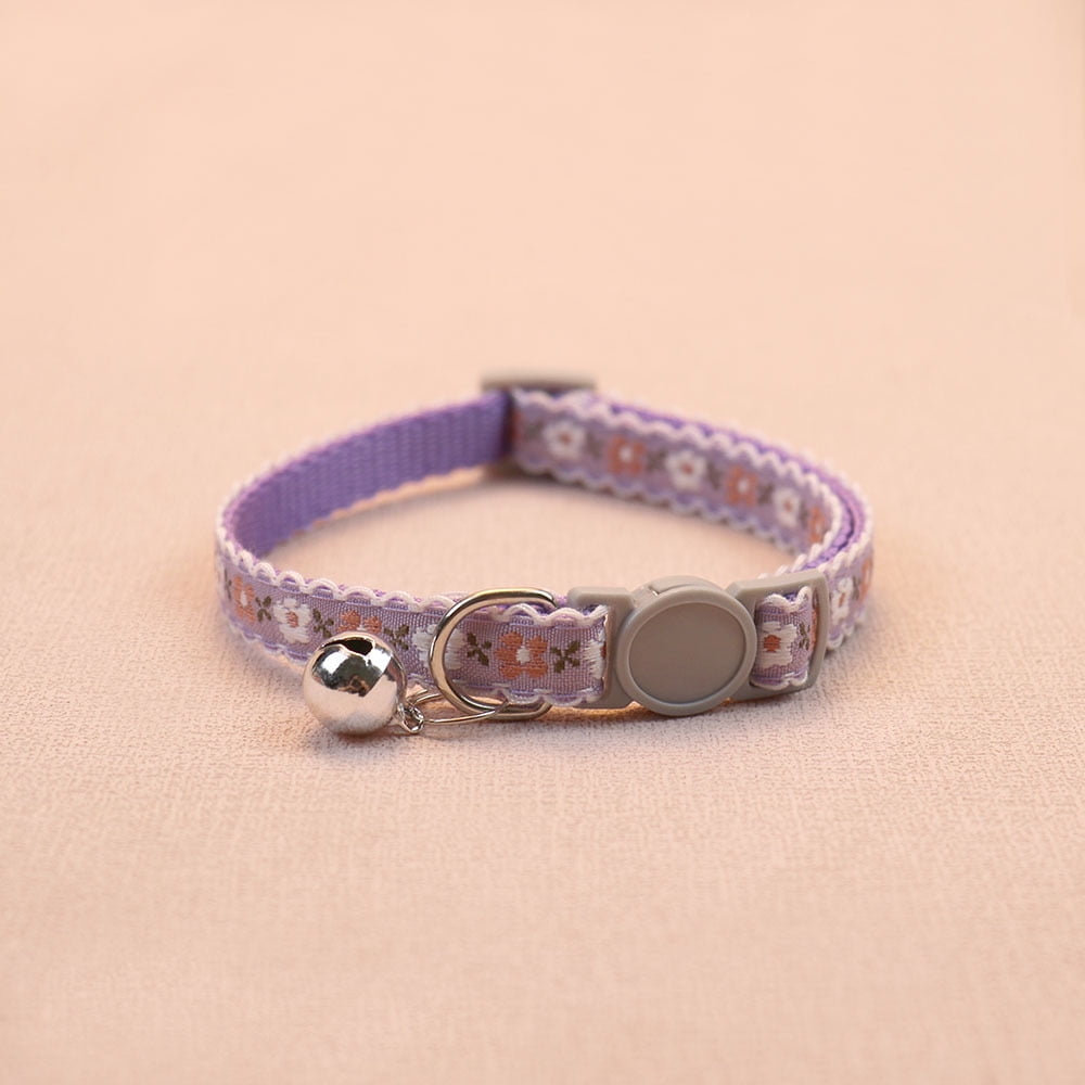 Cute Flower Embroidery Breakaway Kitten Collar with Bells,Cat Collars ...