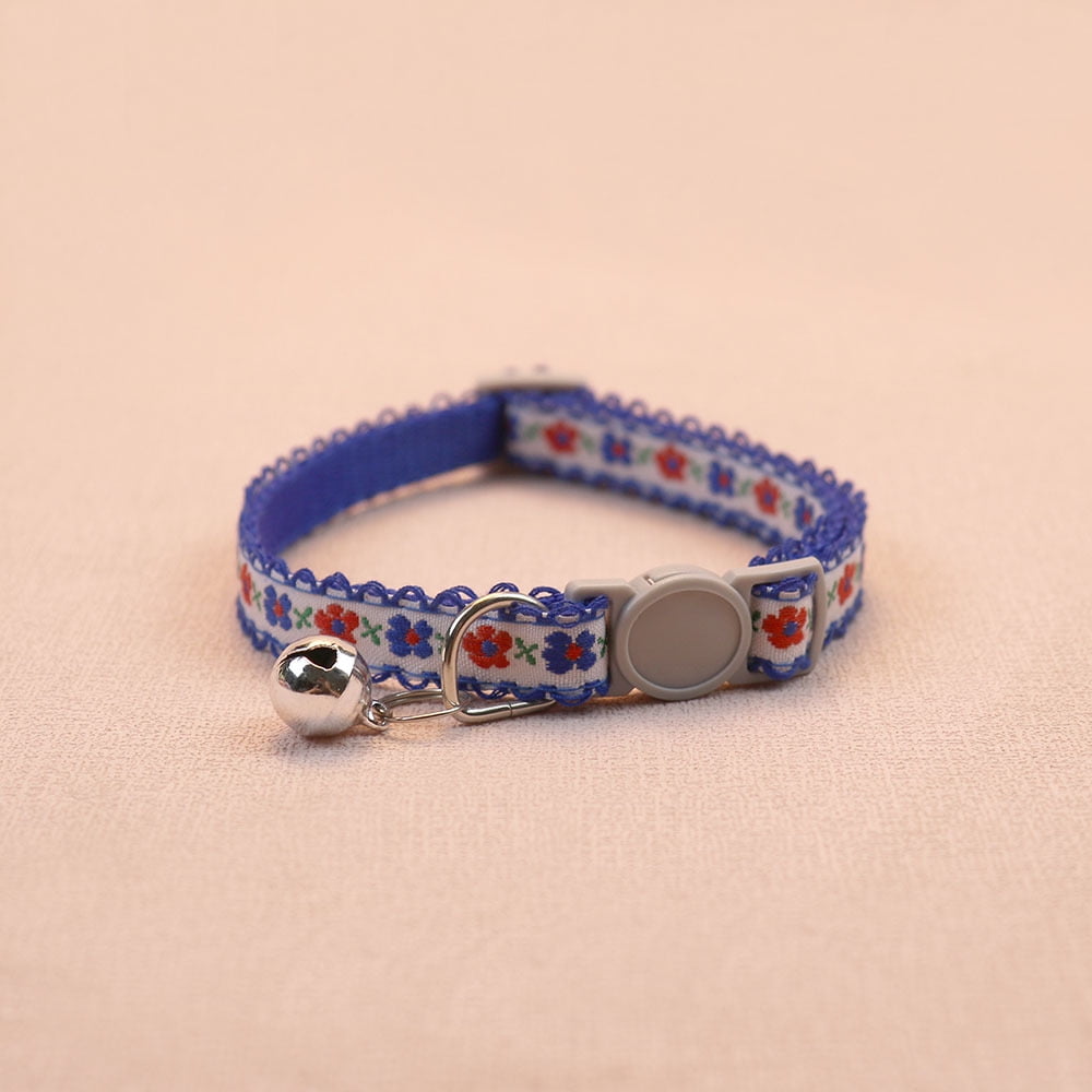 Cute Flower Embroidery Breakaway Kitten Collar with Bells,Cat Collars ...