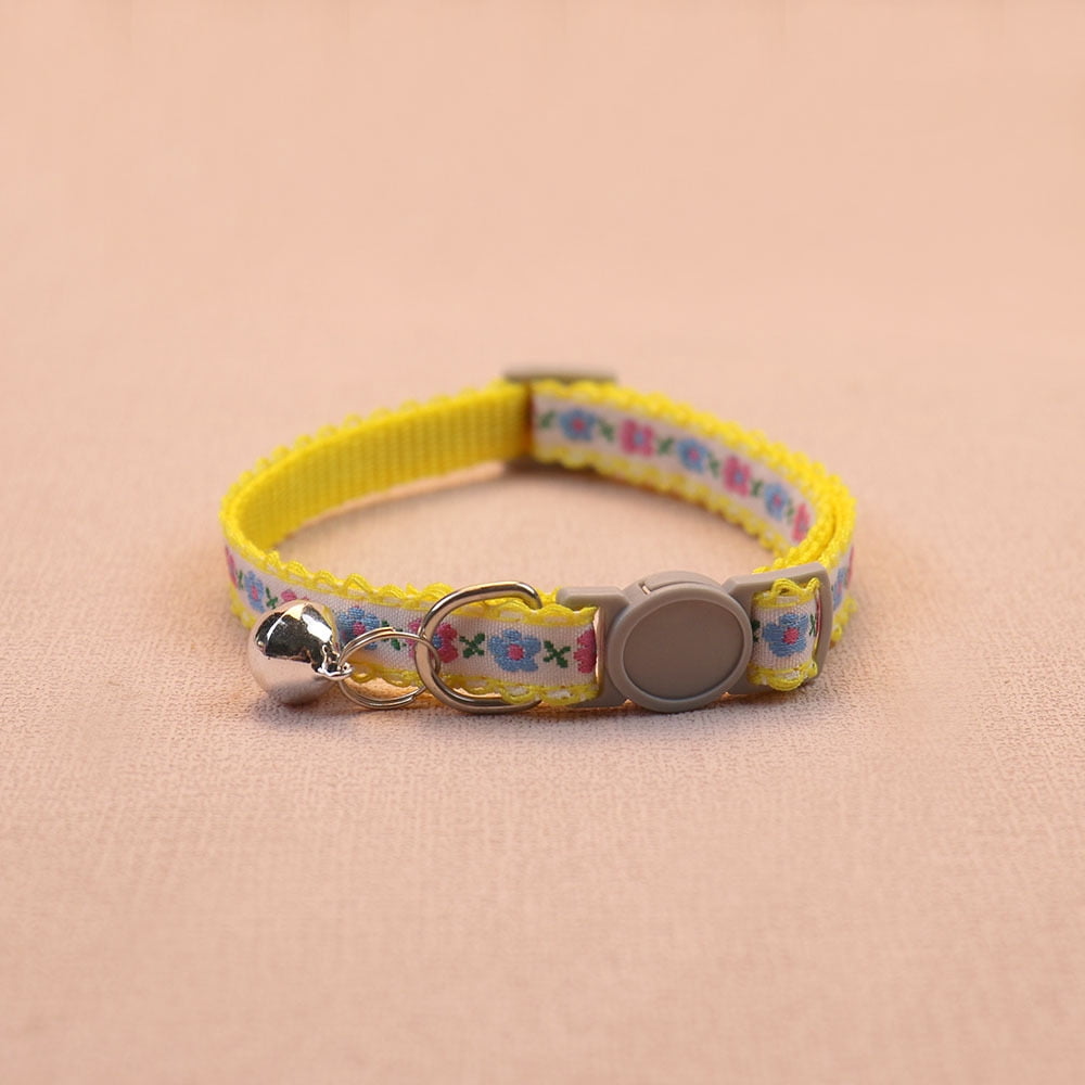 Cute Flower Embroidery Breakaway Kitten Collar with Bells,Cat Collars ...