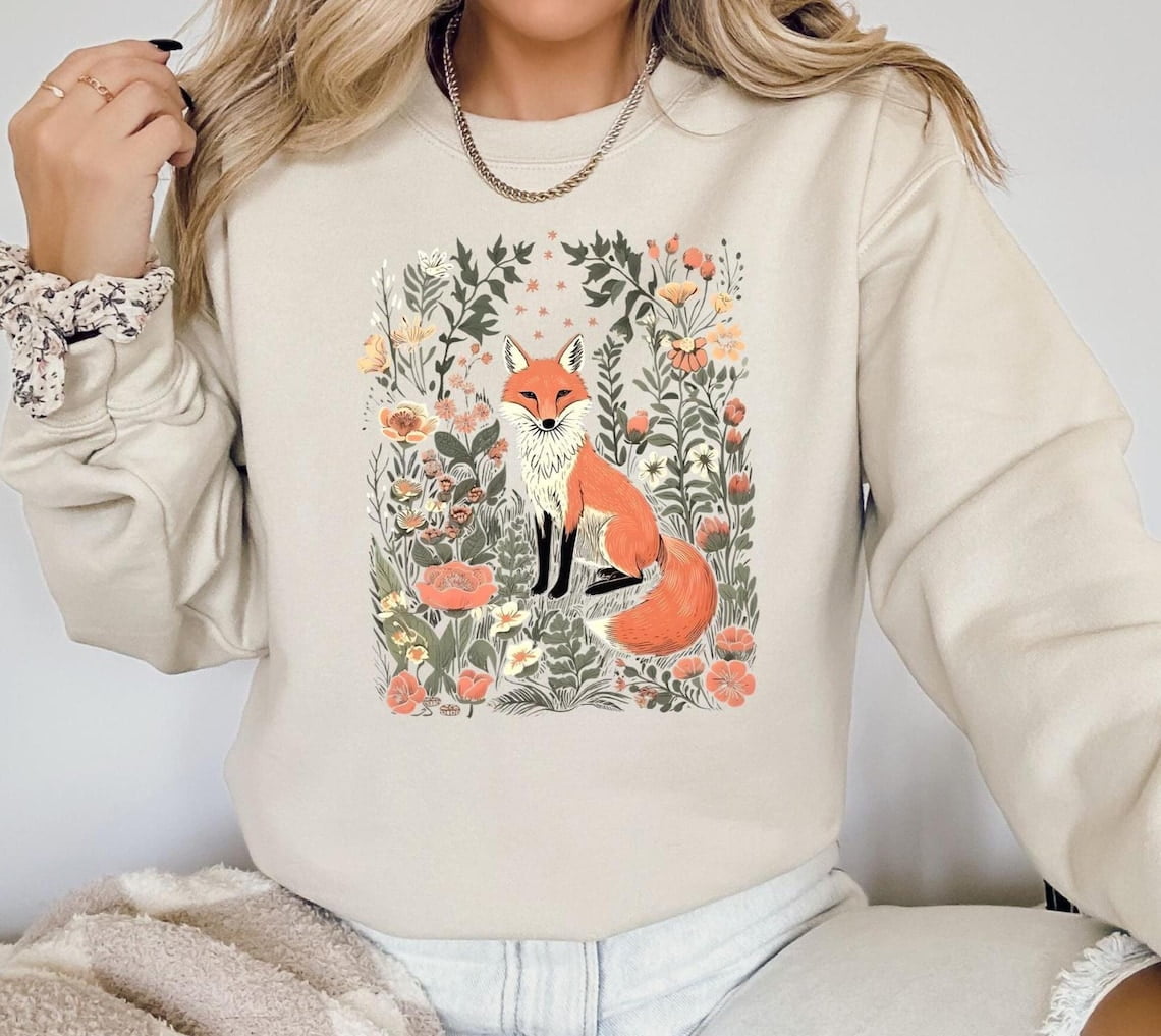 Cute Flower Fox Shirt, Vintage Floral Cottagecore Shirt, Wildflower ...