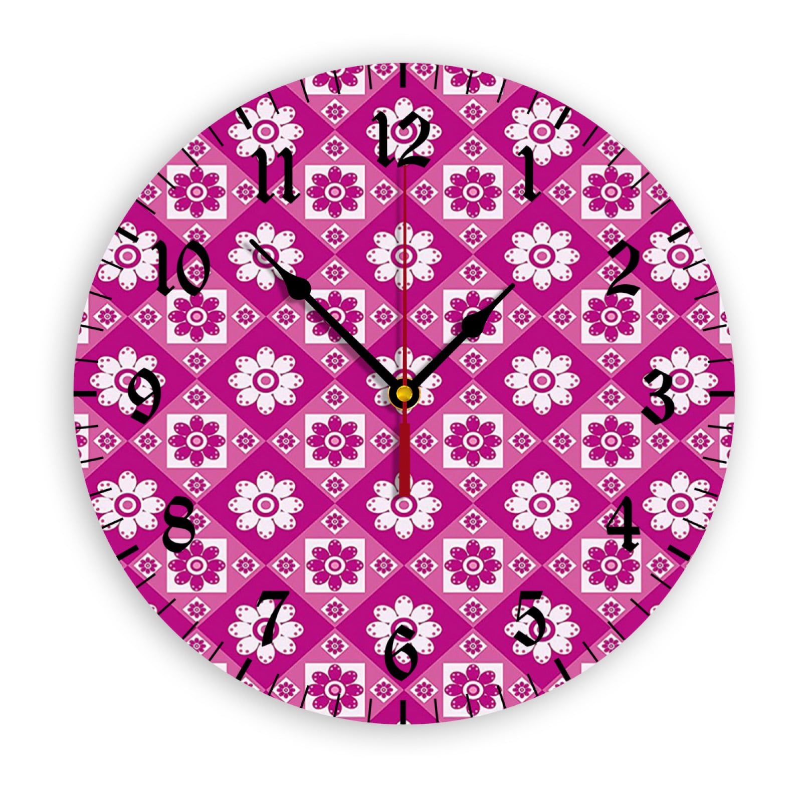 Cute Flower Pattern inside Squares Wall Clock, Battery Operated, PVC ...
