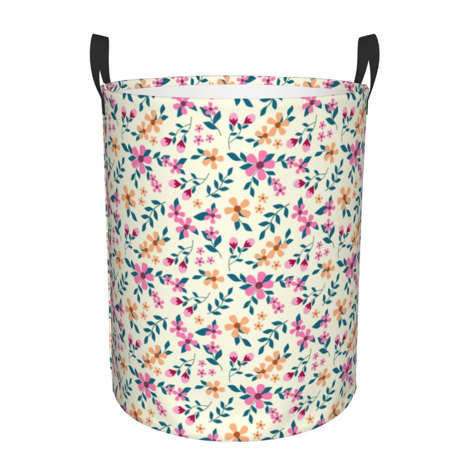 Cute Flower Round Laundry Basket, Laundry Hamper with Handle ...