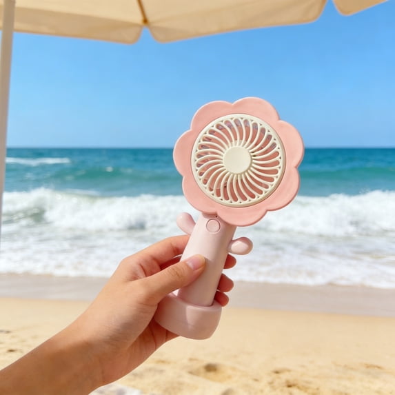 Cute Flower Shaped USB Rechargeable Mini Handheld Fan with Base for ...