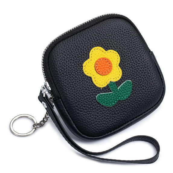 Cute Flower Small Coin Purse, Genuine leather Mini Pouch with Wristband ...
