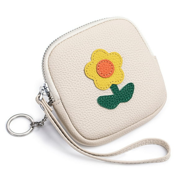 Cute Flower Small Coin Purse, Genuine leather Mini Pouch with Wristband ...